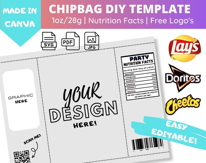 Chip Bag Template, Blank Editable Canva Template, Nutritional Label ...