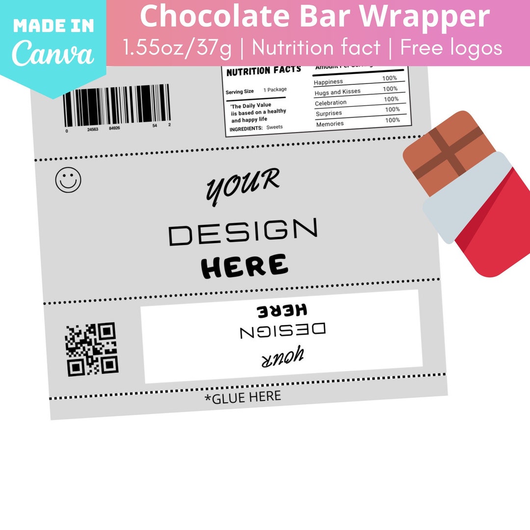 1.55oz Chocolate Bar Wrapper Blank Editable Canva Template - Etsy