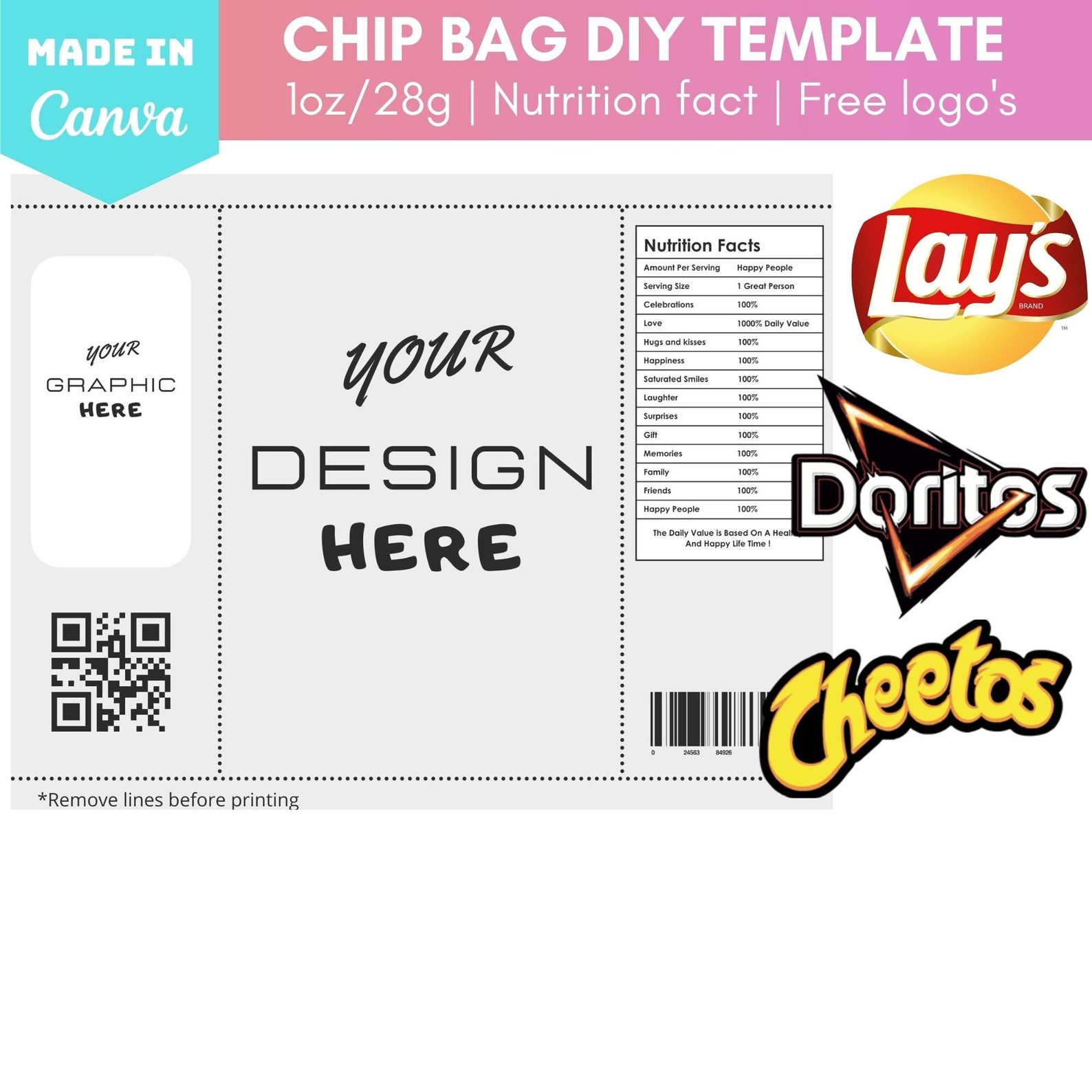 Chip Bag Template Blank Editable Canva Template Nutritional - Etsy
