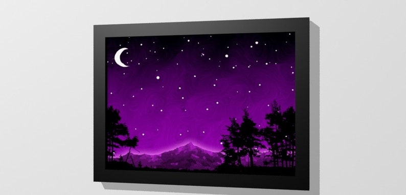 Night Scene Moon and Stars Glow in Dark Print - Etsy