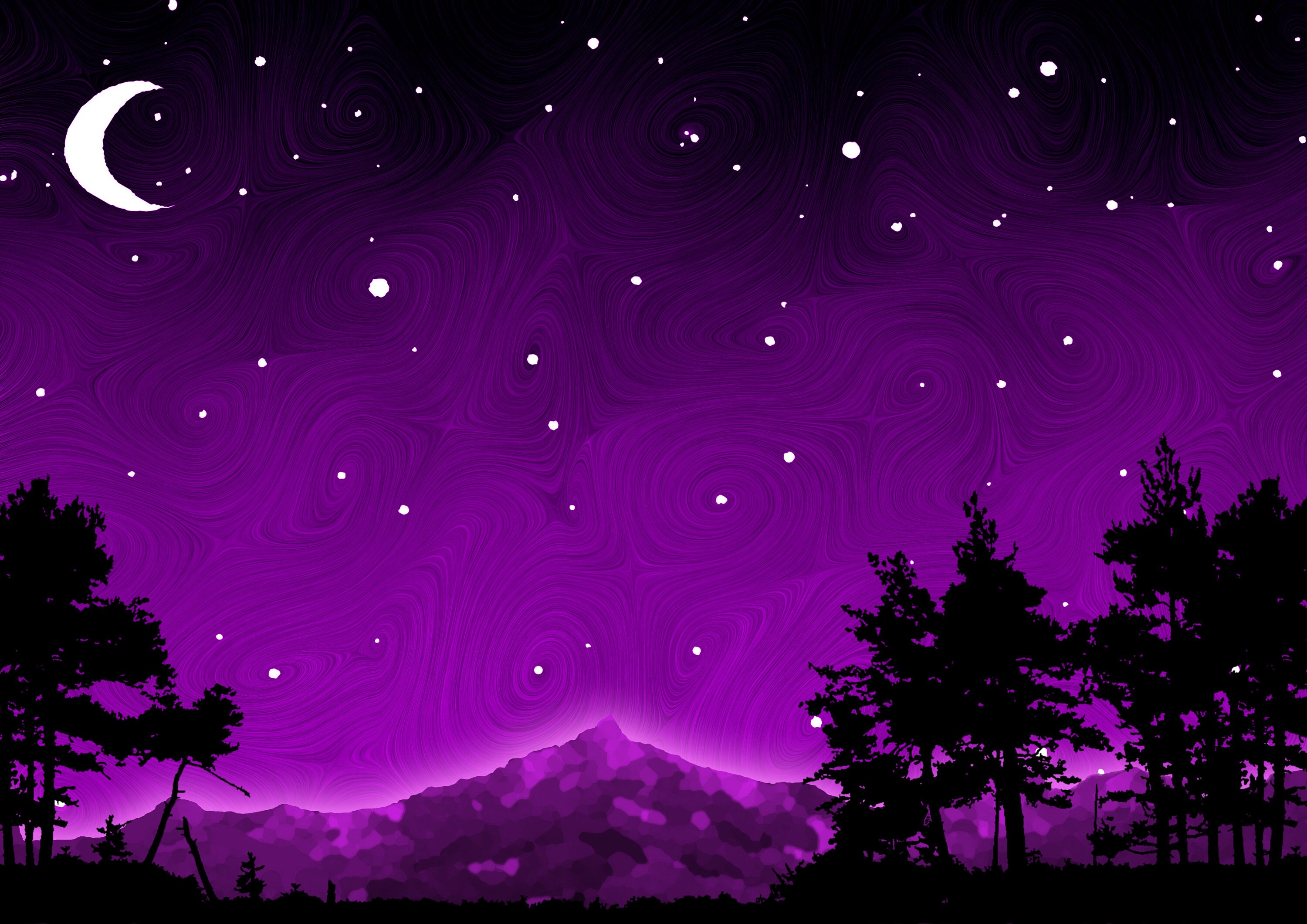 Night Scene Moon and Stars Glow in Dark Print - Etsy