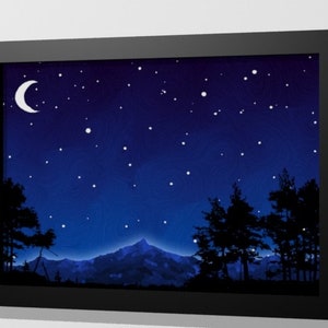 Night Scene Moon and Stars Glow in Dark Print - Etsy