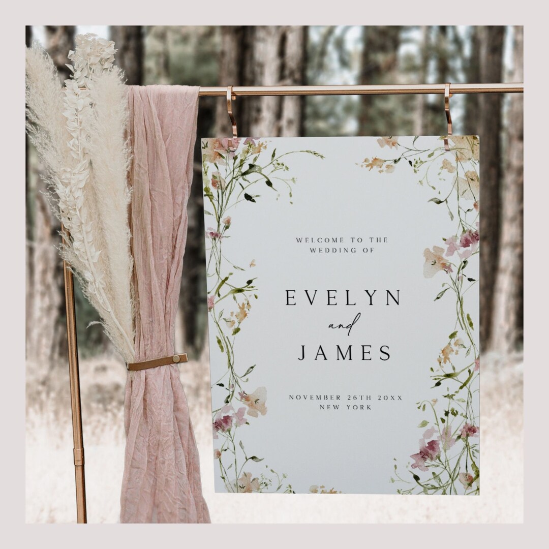 Wildflower Wedding Welcome Sign, Floral Welcome Poster, Large Welcome ...