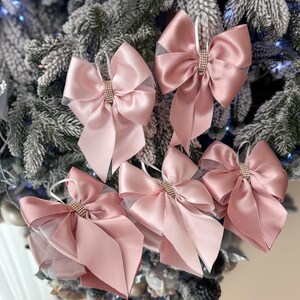 CHRISTMAS ROSE PINK Bows, Blush Pink Christmas Ornaments, Bows for ...