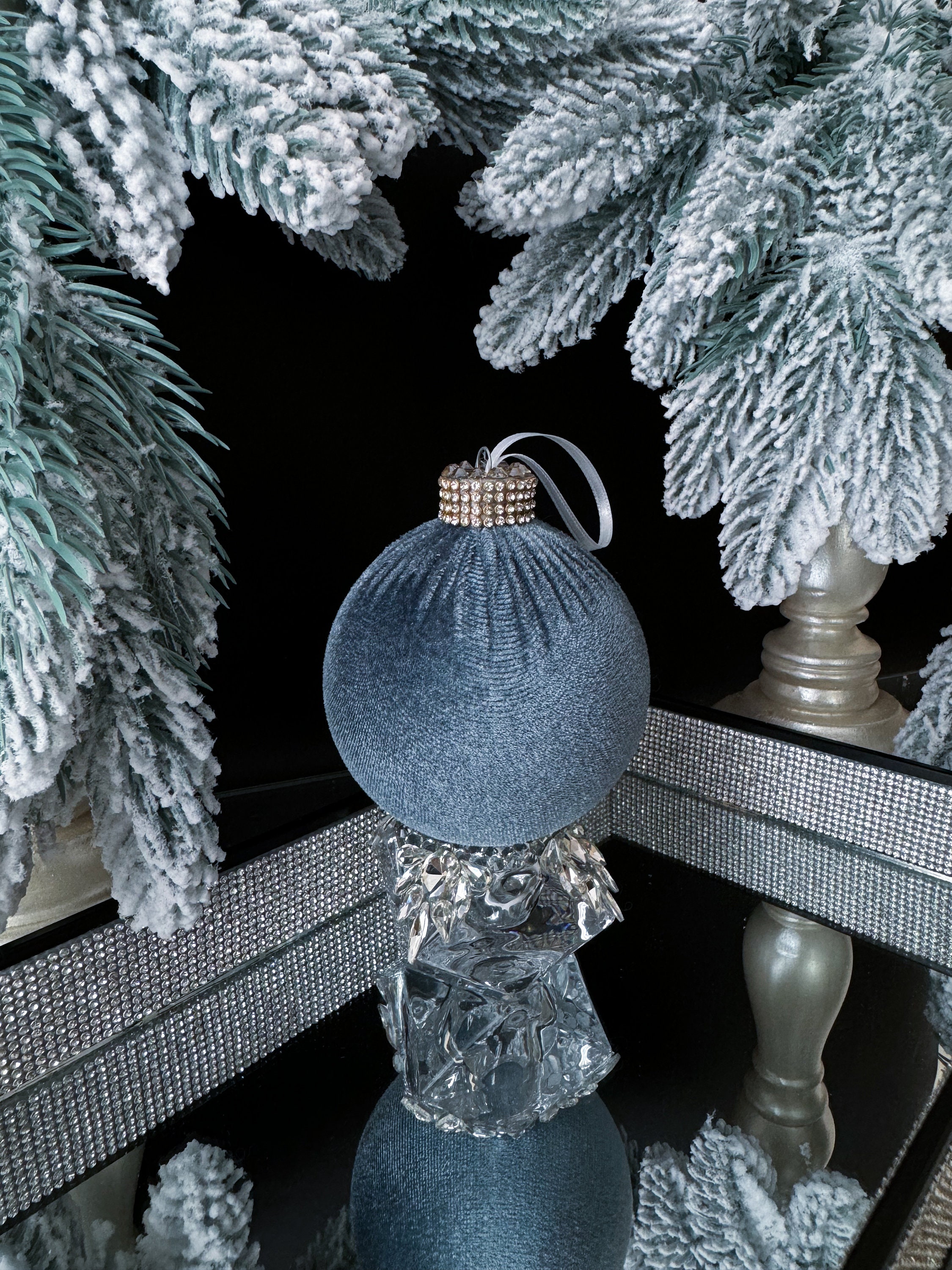 Dusty Blue Velvet Christmas Tree Ornaments 3.15"/4" Handmade Baubles ...