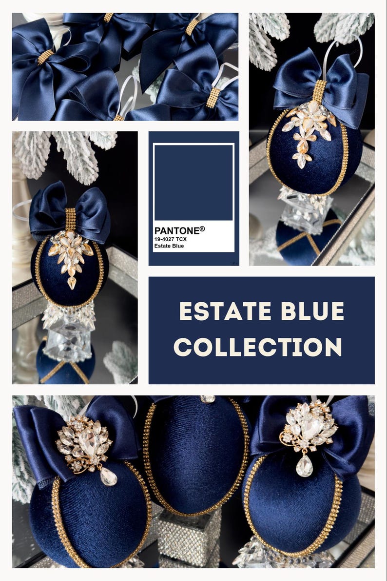 NAVY BLUE VELVET Christmas Decorations 3.15”/4”,blue Christmas ...