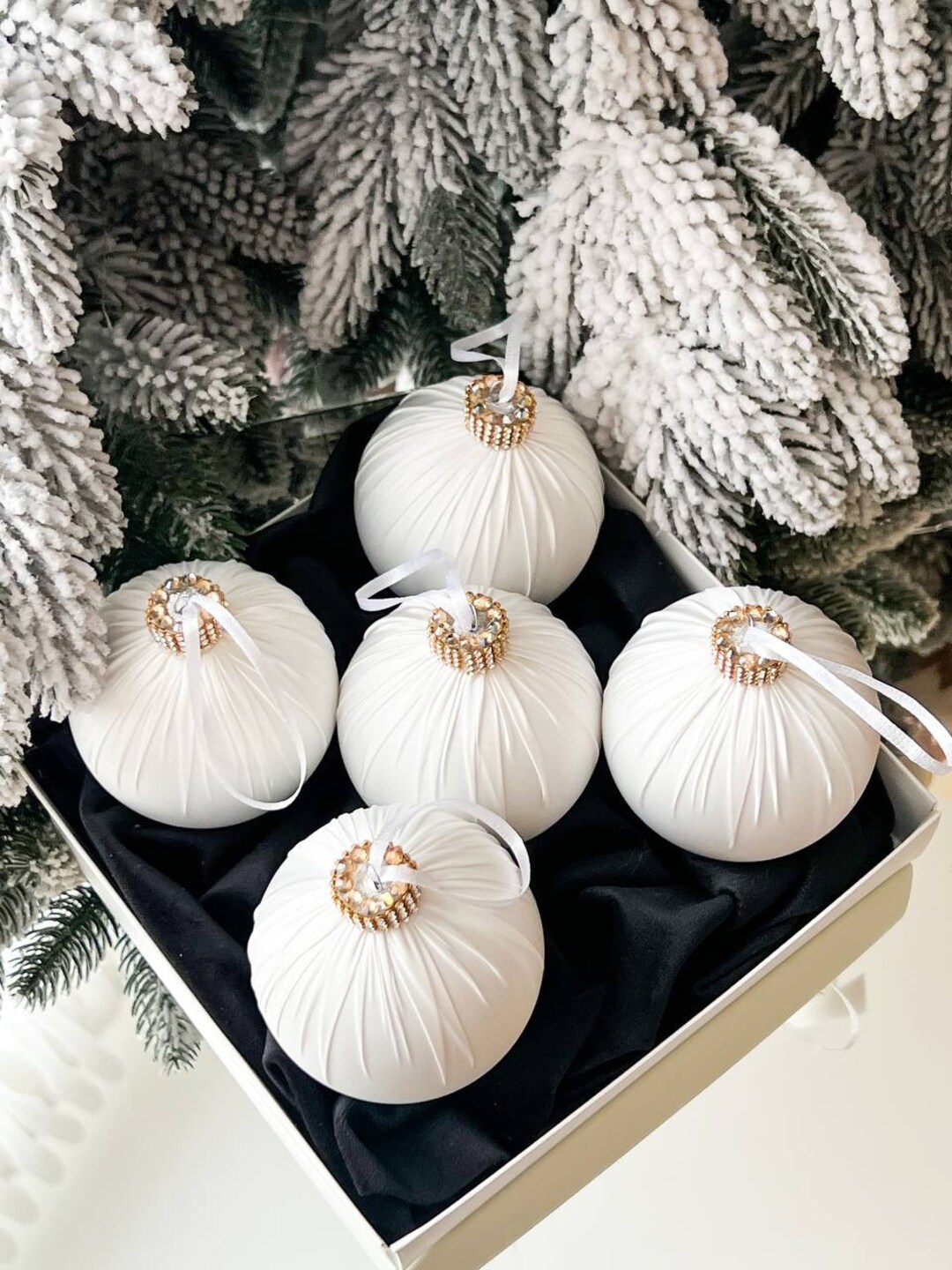 White Christmas 3.15ʼʼ Balls, 5pcs Set, White Xmas Balls White ...