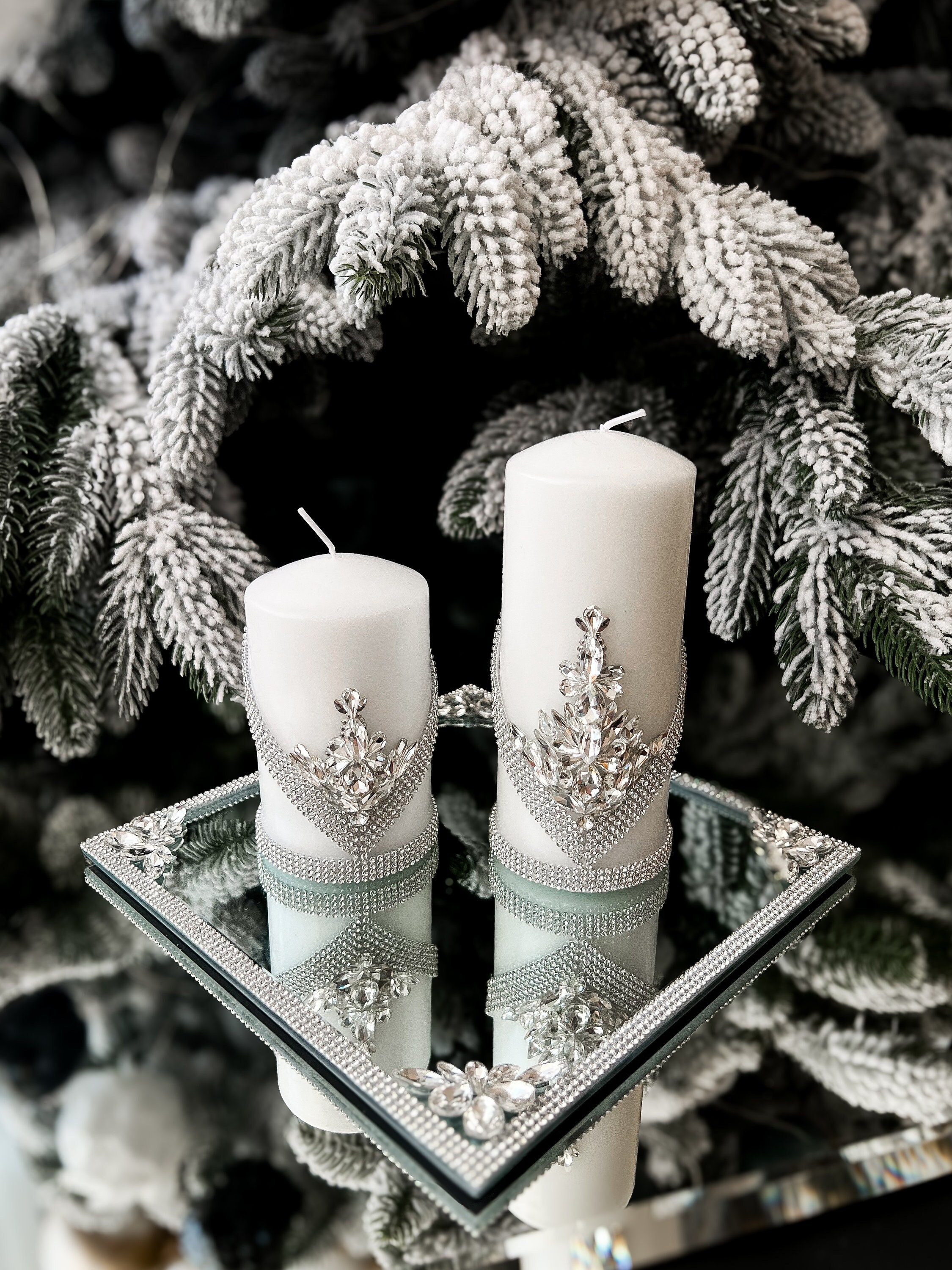 Diamante Bling Candle Set: Luxury Rhinestone Candles, Mirror Tray - Etsy