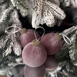 MAUVE BLUSH VELVET Christmas Ornaments 3.15”/4”,blush Xmas Baubles ...