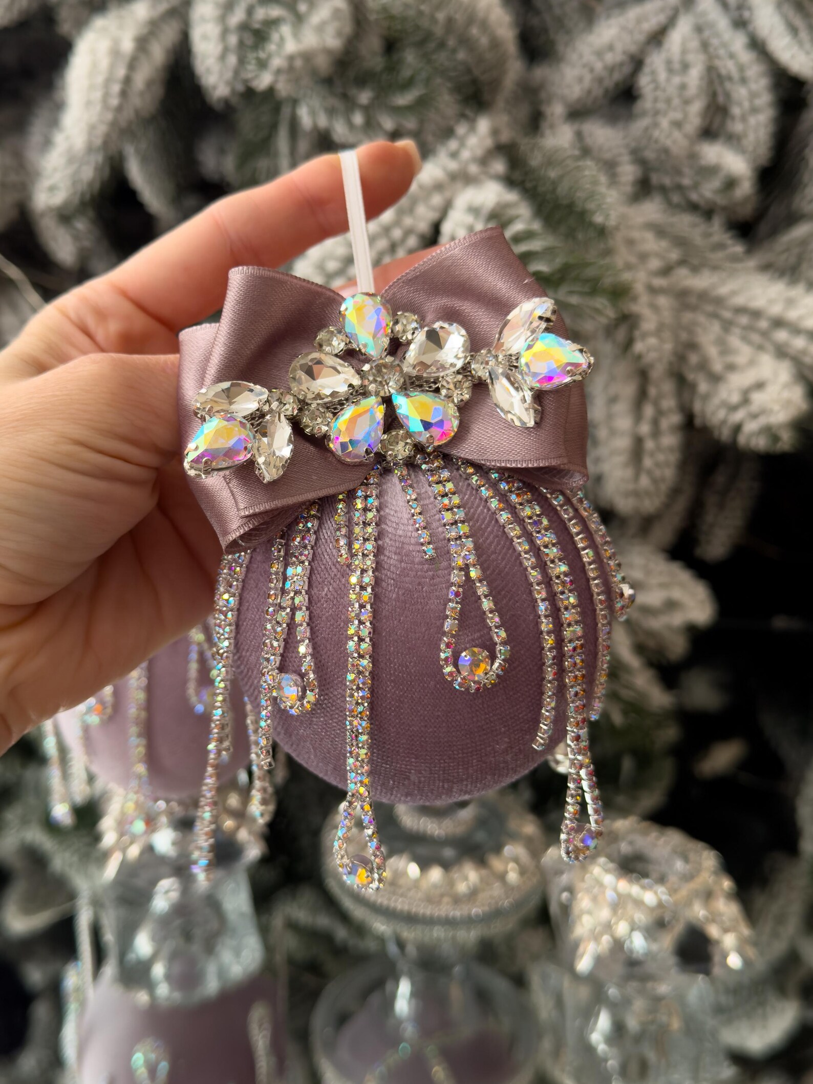 CHRISTMAS DUSTY MAUVE Tree Ornaments 3.15” Velvet Baubles for Holiday ...