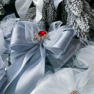 DUSTY BLUE CHRISTMAS Tree Bows and Topper for Xmas Tree,blue Satin ...
