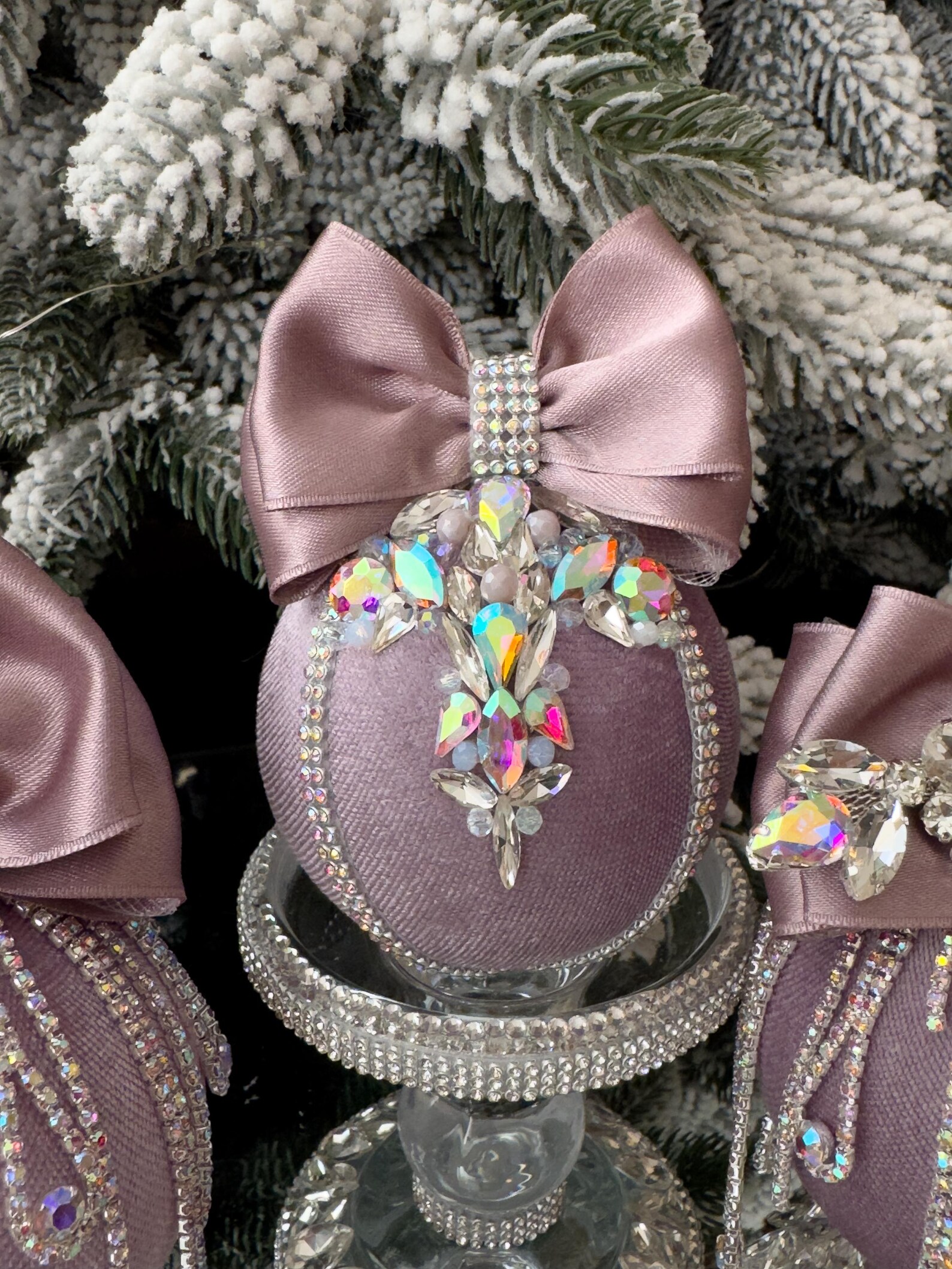 CHRISTMAS DUSTY MAUVE Tree Ornaments 3.15” Velvet Baubles for Holiday ...