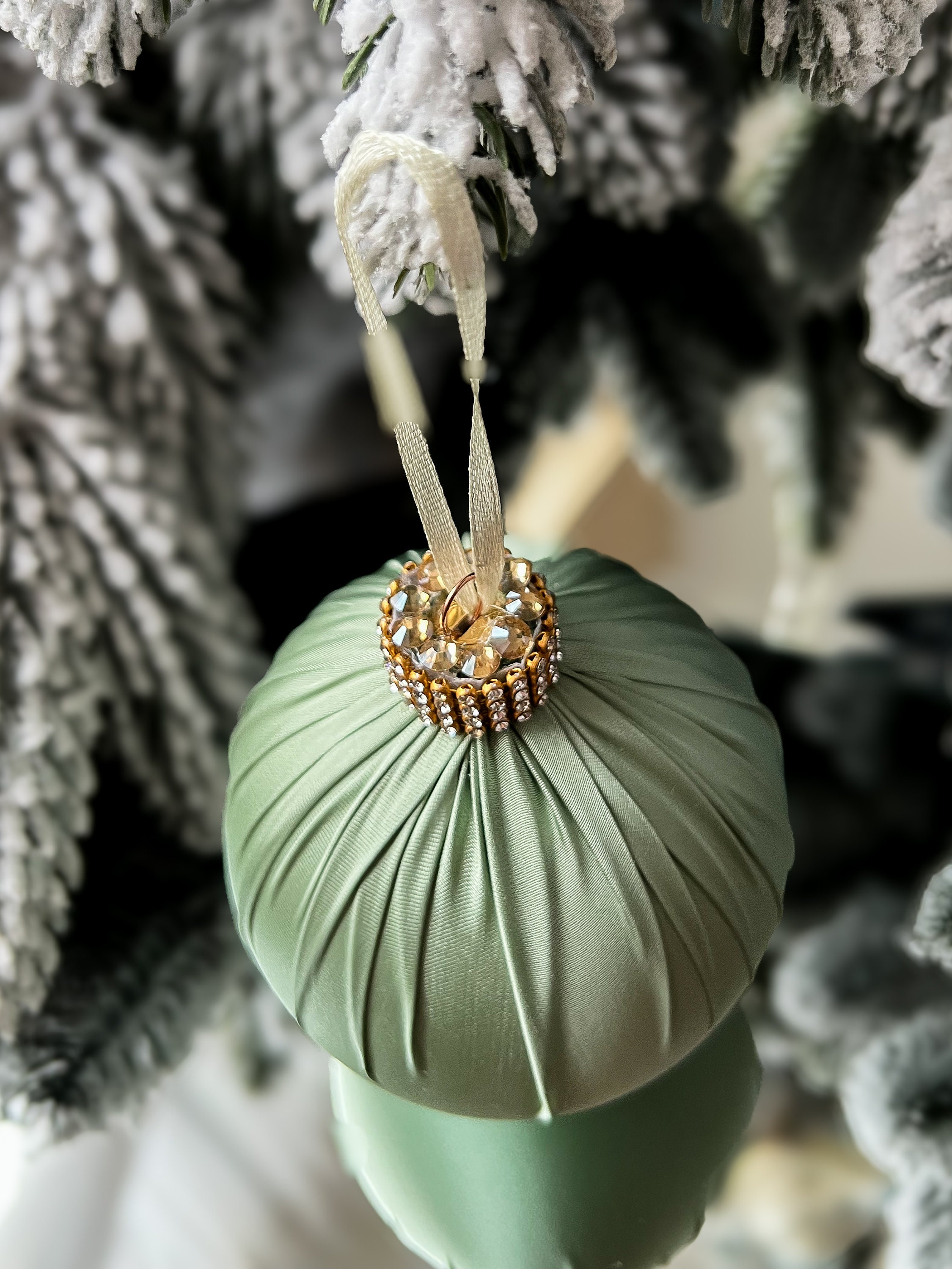 OLIVE TREE DECORATIONS Handmade Silk Christmas Tree Decorations, Green Christmas Ornaments ...