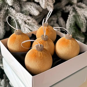 Mustard Christmas Ornaments 3.15”: Gold Xmas Tree Deco Set 5pcs - Etsy