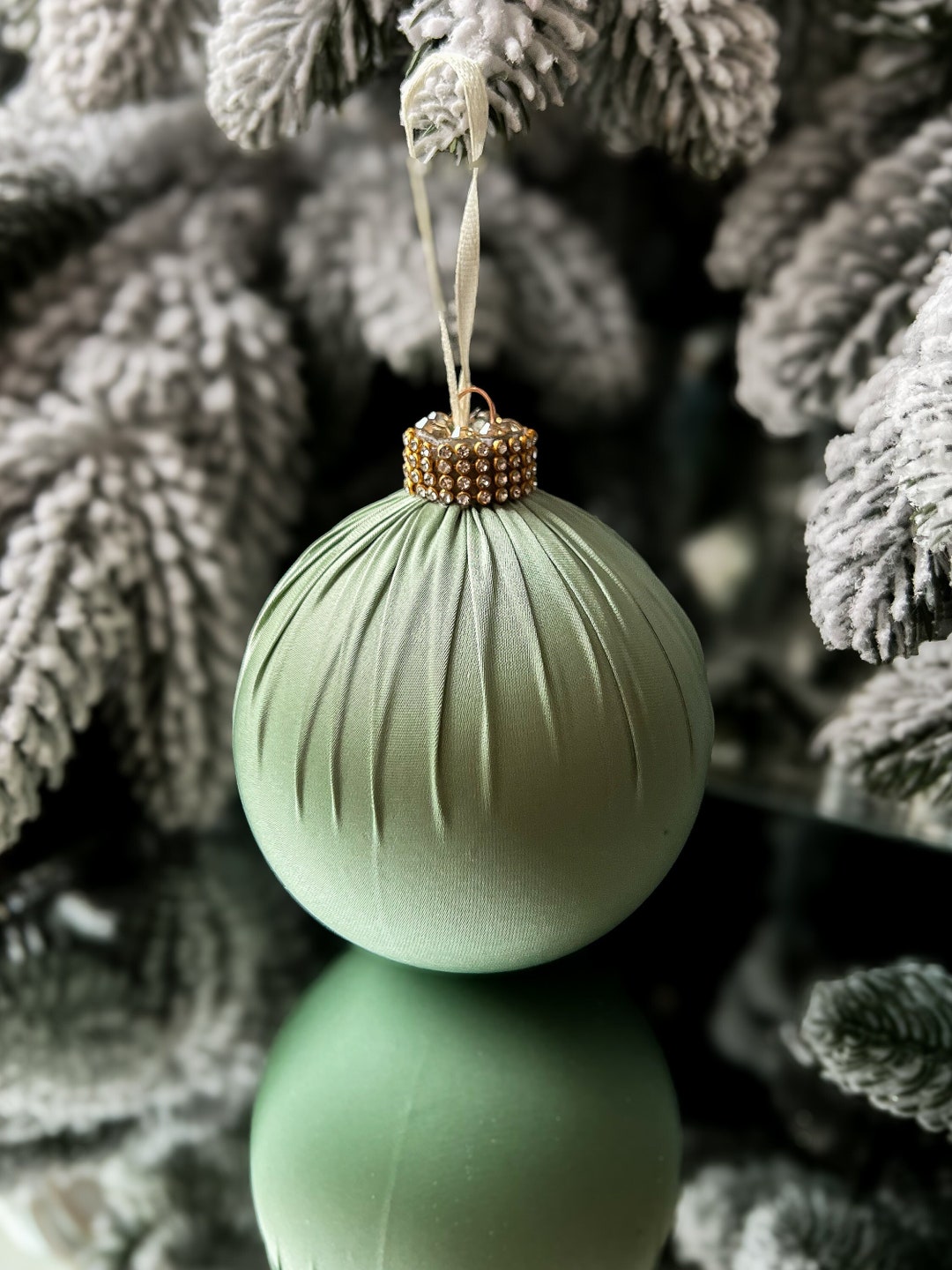 OLIVE TREE DECORATIONS Handmade Silk Christmas Tree Decorations, Green Christmas Ornaments ...