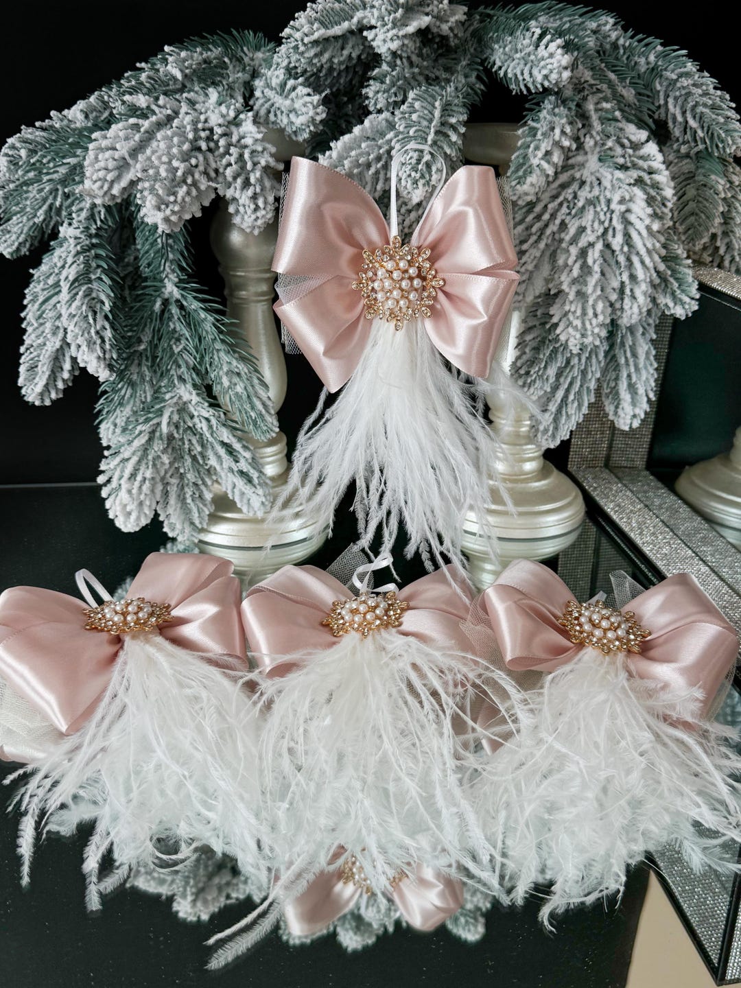 CHRISTMAS BLUSH PINK Bows 5*8 Inches. Blush Pink Christmas Ornaments ...