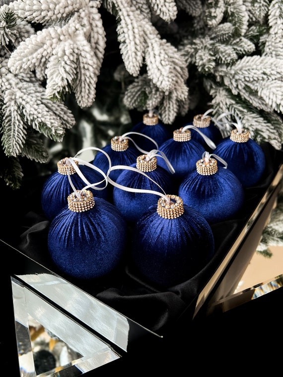 Navy Blue Christmas Ornaments Flocked Christmas Tree Decor: Blue,