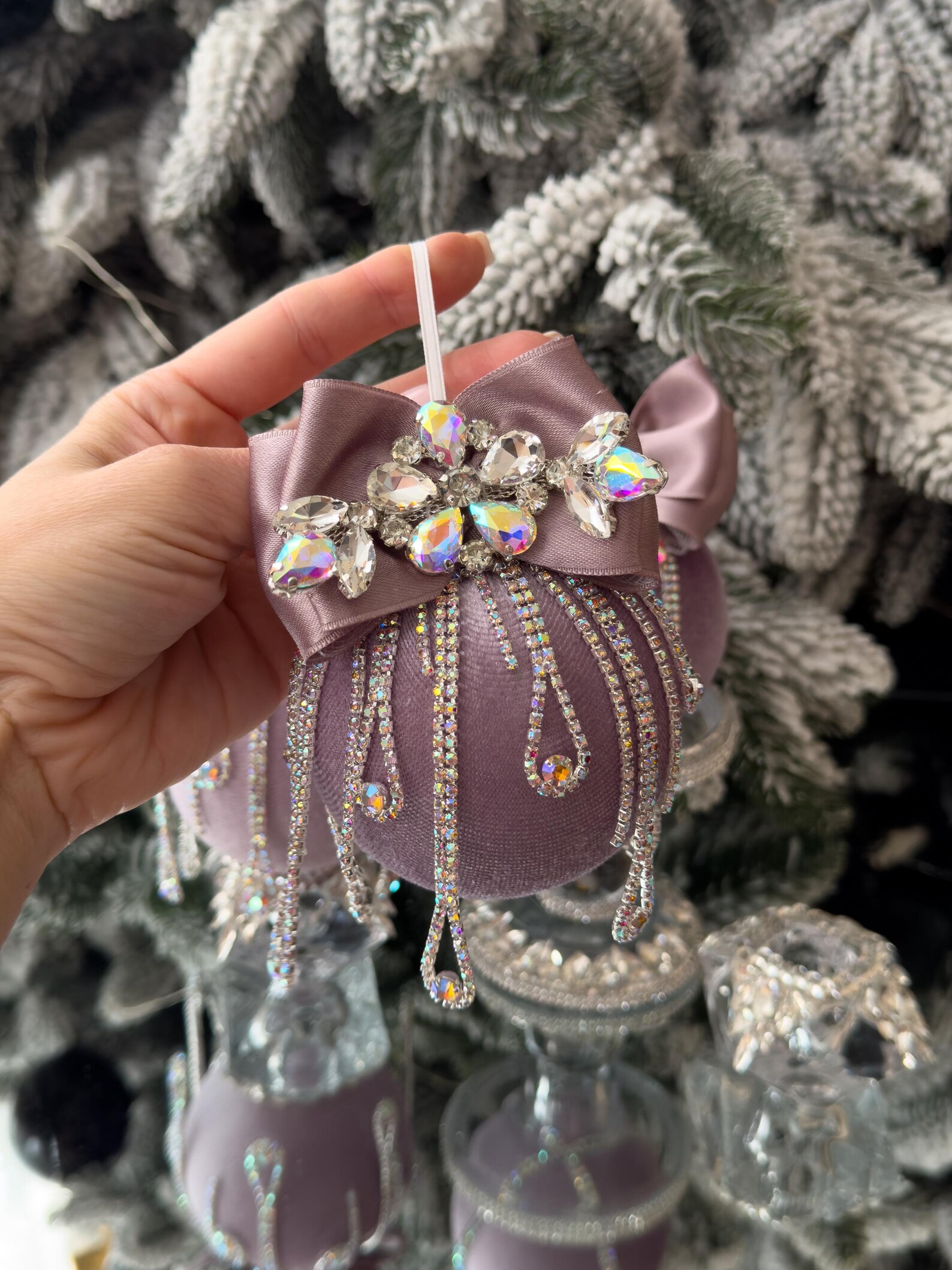 CHRISTMAS DUSTY MAUVE Tree Ornaments 3.15” Velvet Baubles for Holiday ...
