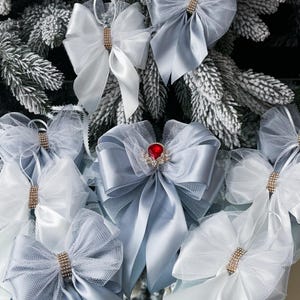 DUSTY BLUE CHRISTMAS Tree Bows and Topper for Xmas Tree,blue Satin ...