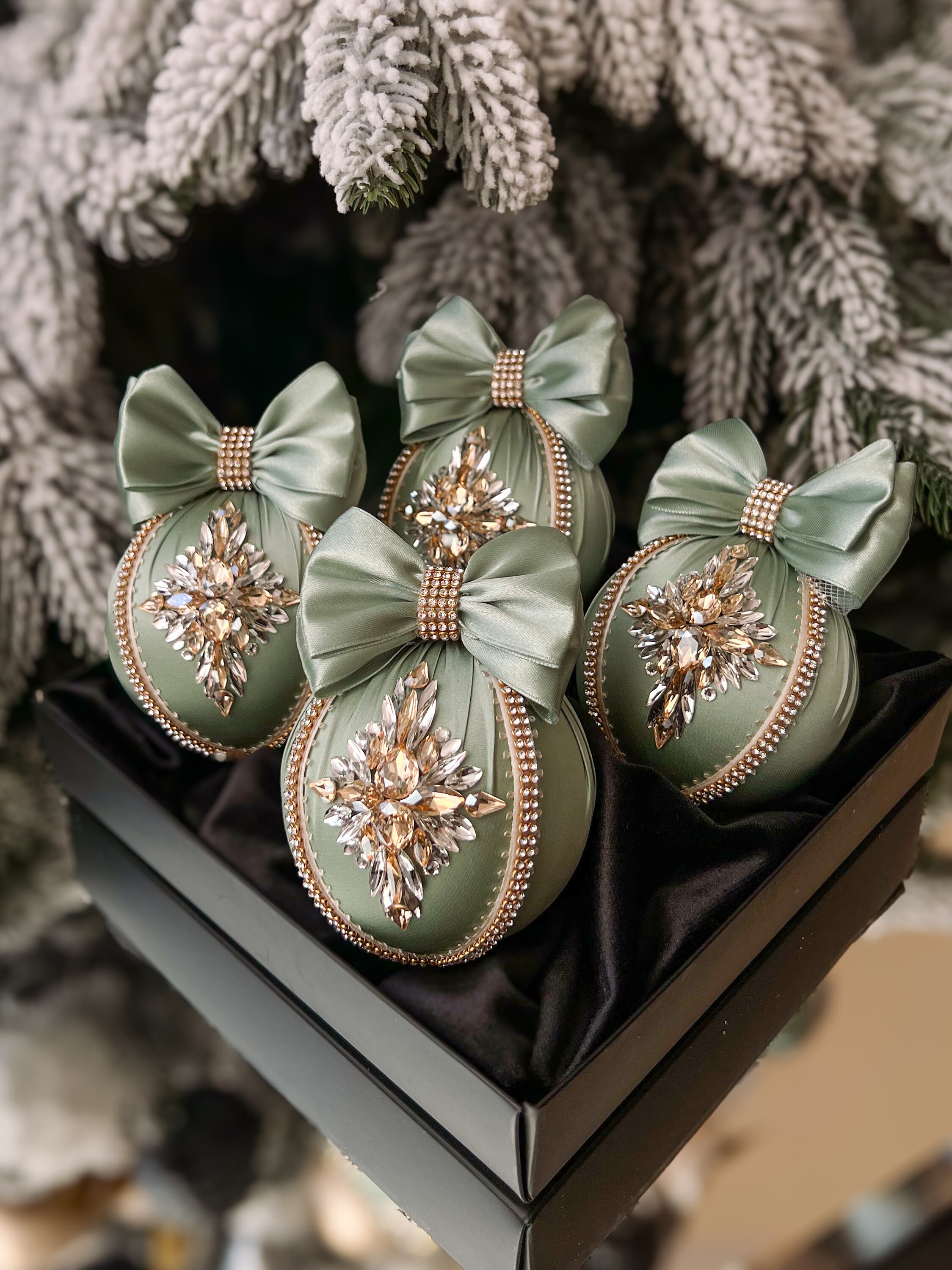Sage Green Christmas 3.15ornaments, Sage Christmas Balls, Satin ...