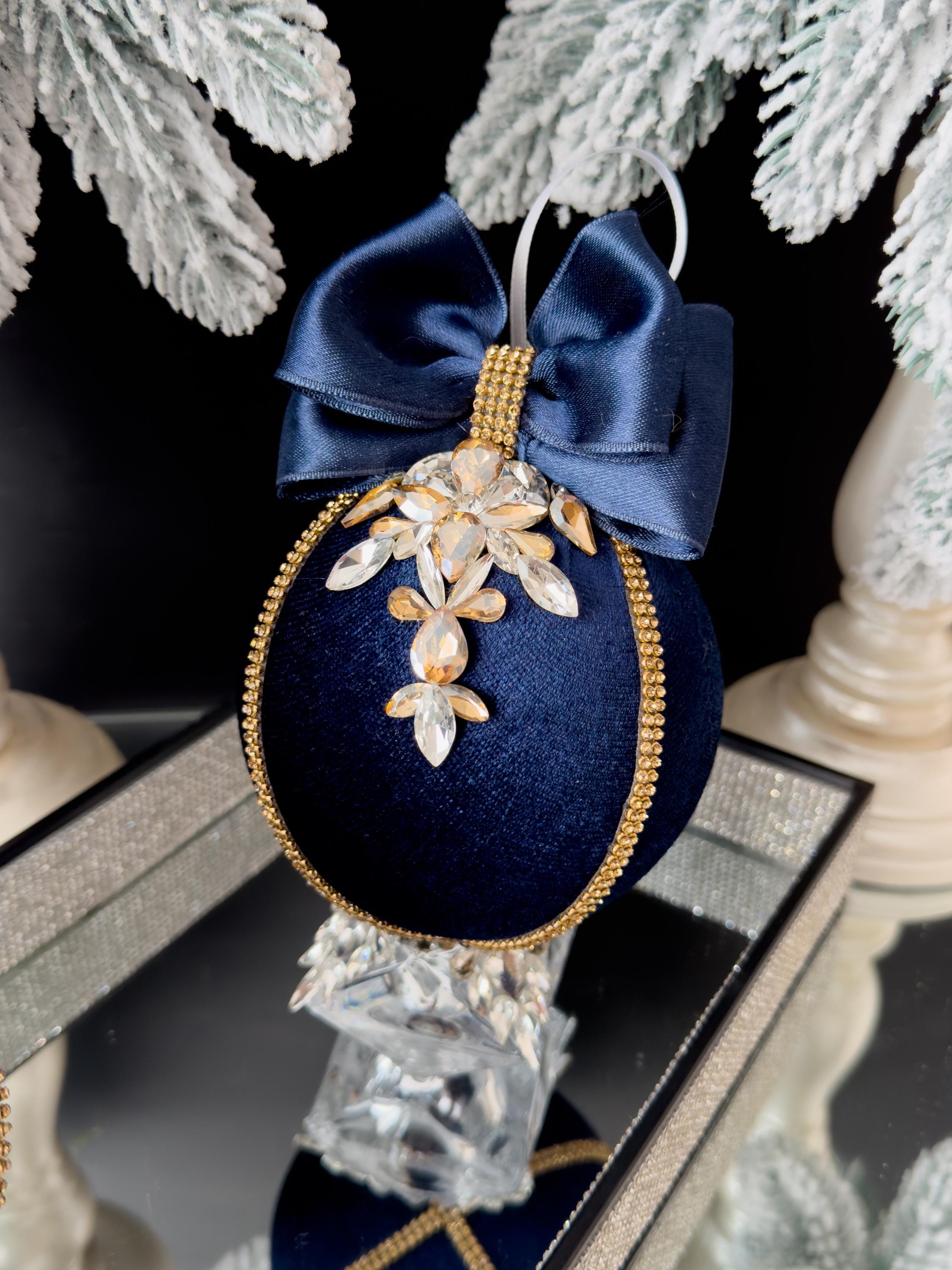 NAVY BLUE VELVET Christmas Decorations 3.15”/4”,blue Christmas ...