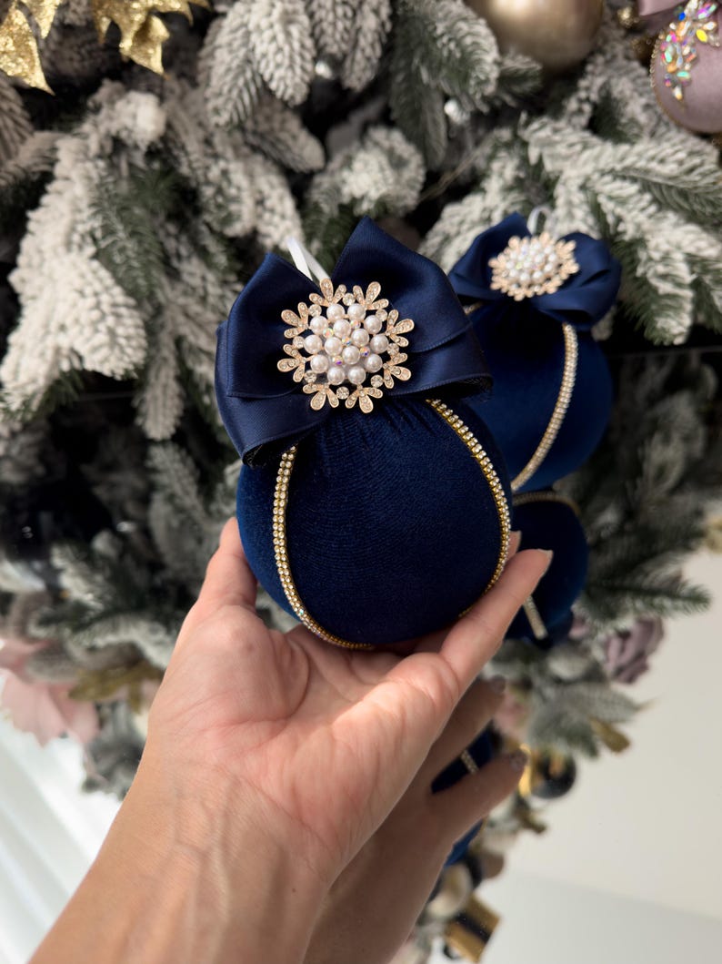 Blue Navy Christmas Ornaments 4"/ 3,15",blue Velvet Xmas Tree Balls ...