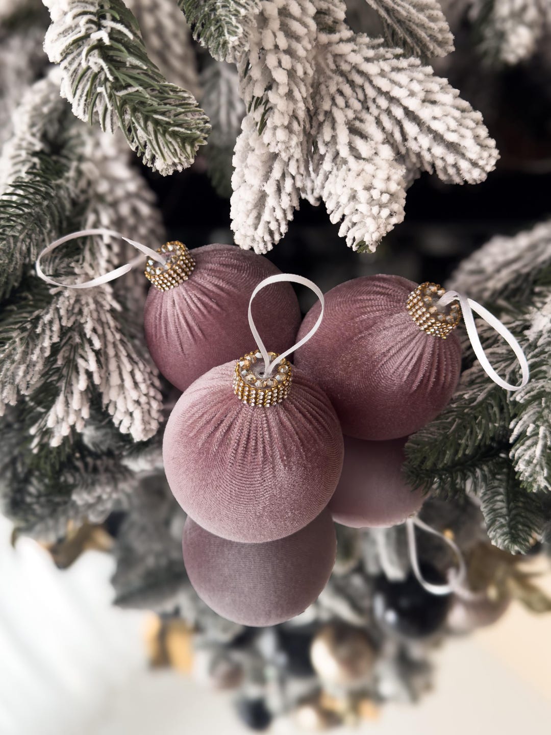 MAUVE BLUSH VELVET Christmas Ornaments 3.15”/4”,blush Xmas Baubles ...
