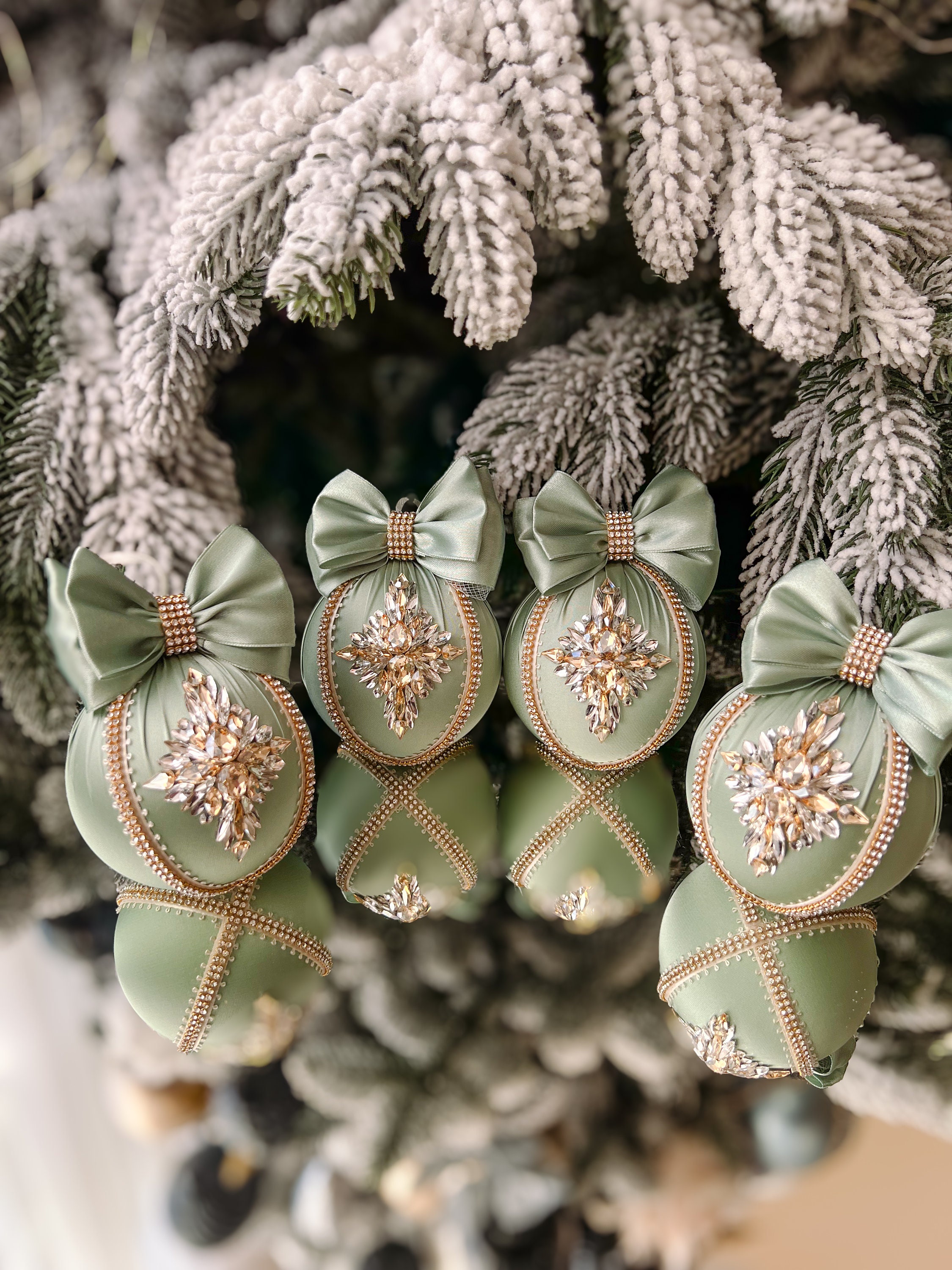 Sage Green Christmas 3.15ornaments, Sage Christmas Balls, Satin ...