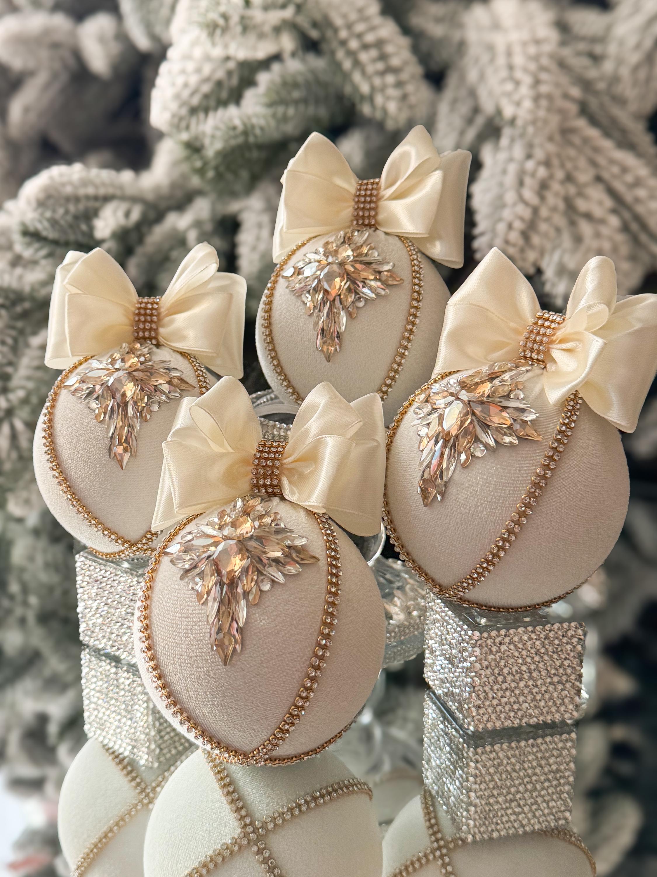 Ivory Velvet Christmas Baubles: Rhinestone Tree Ornaments (3.15"/4") - Etsy