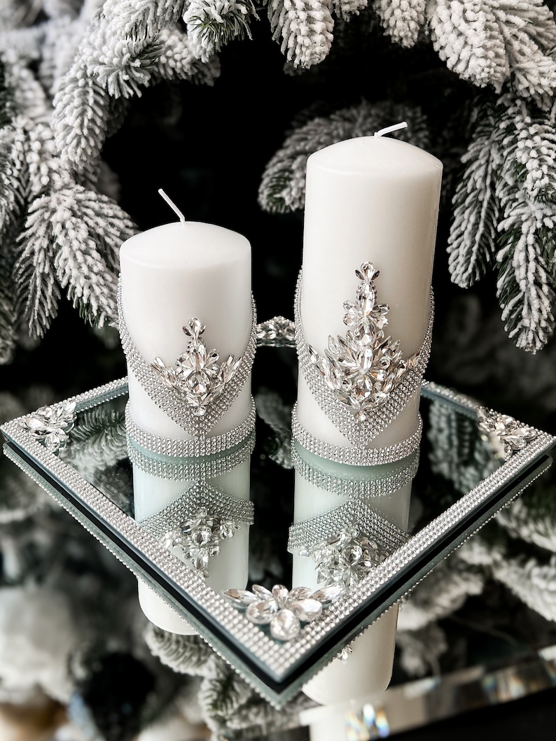 Diamante Bling Candle Set: Luxury Rhinestone Candles, Mirror Tray - Etsy