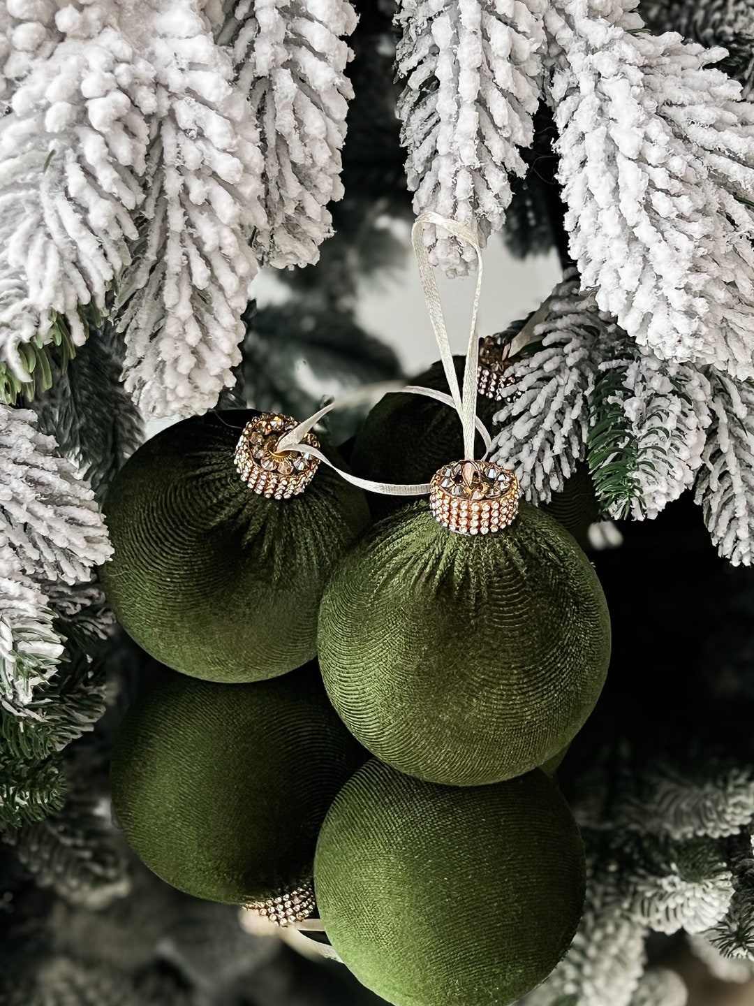 GREEN MOSS CHRISTMAS 3.15” Velvet Balls,green Moss Christmas Ornaments ...