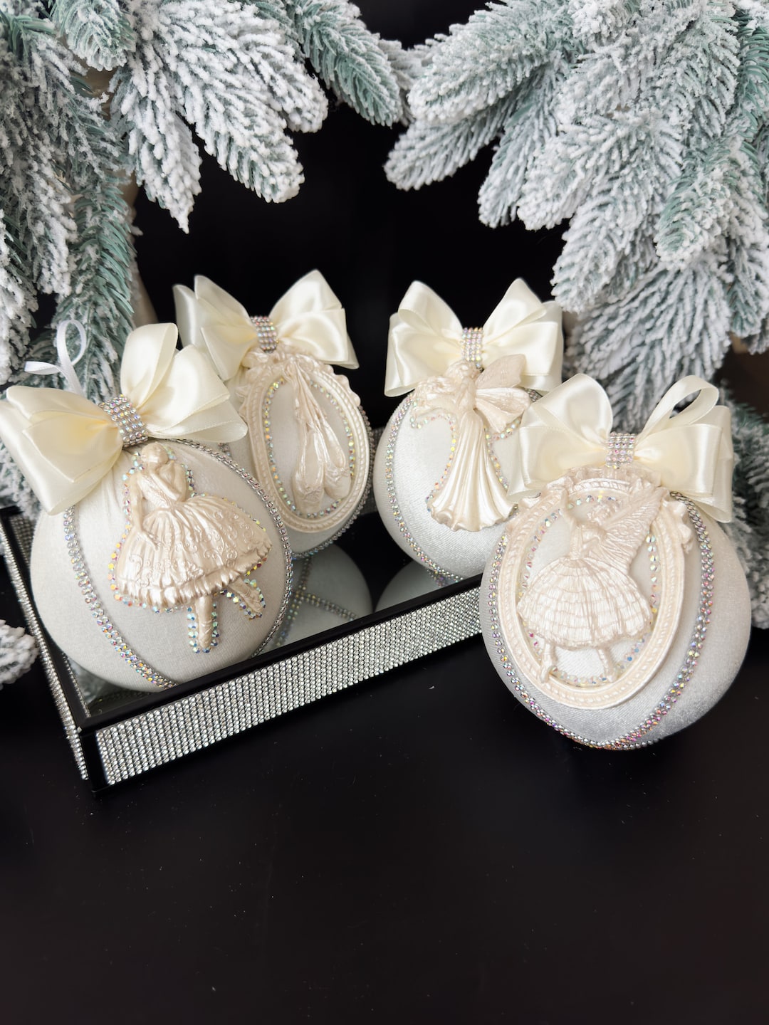 CREAMY VELVET CHRISTMAS Tree Ornaments 3.97”/ivory Christmas Tree ...