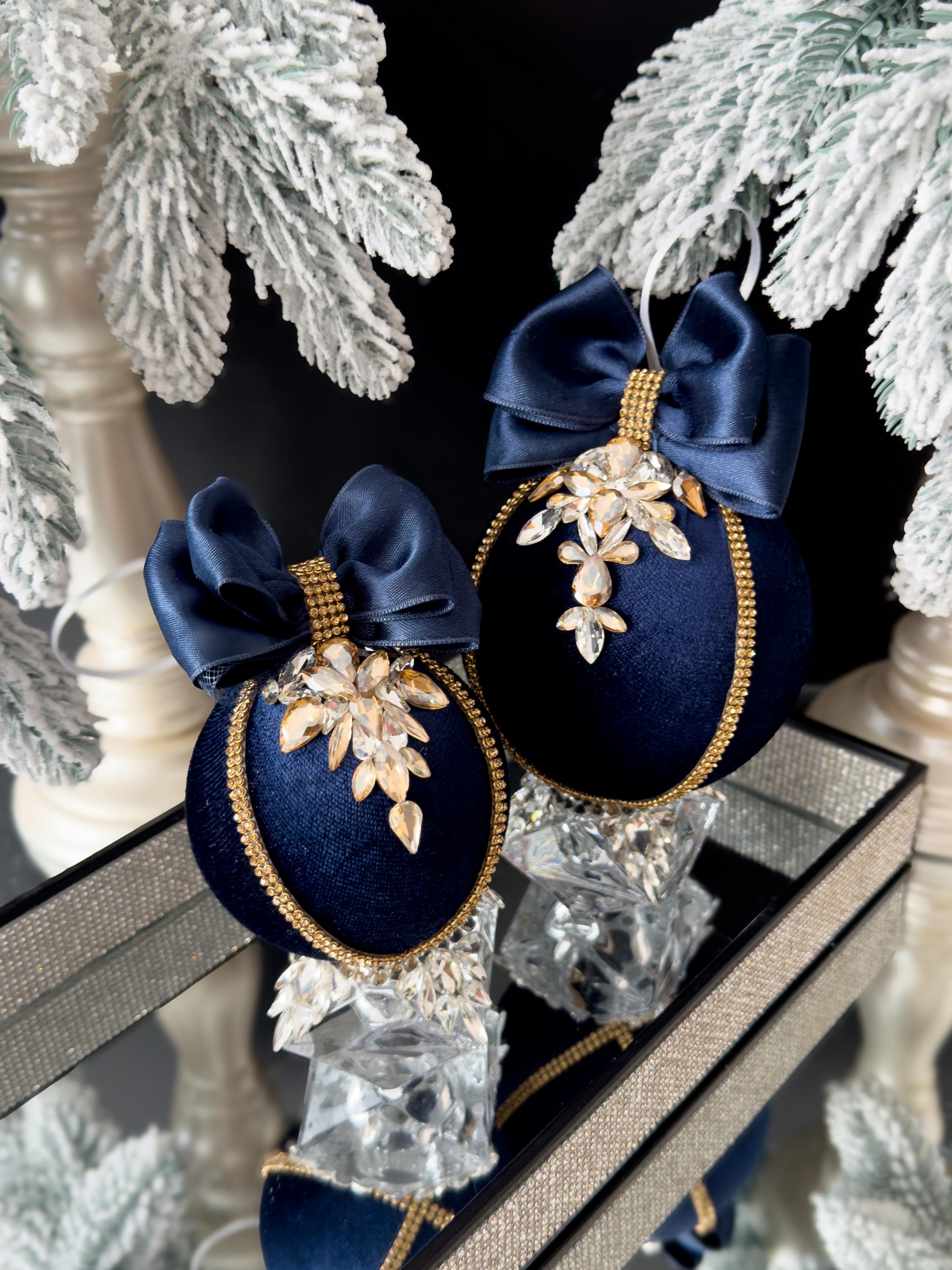 NAVY BLUE VELVET Christmas Decorations 3.15”/4”,blue Christmas ...