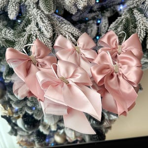 CHRISTMAS ROSE PINK Bows, Blush Pink Christmas Ornaments, Bows for ...