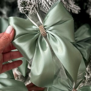 CHRISTMAS SAGA GREEN Tree Bows 5pcs Set,green Satin Christmas Bows ...