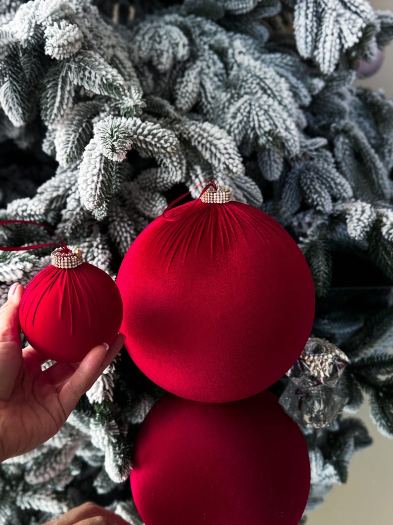 RED CHRISTMAS VELVET 5,6,7,8 Decoration,big Red Christmas Ornaments,red ...
