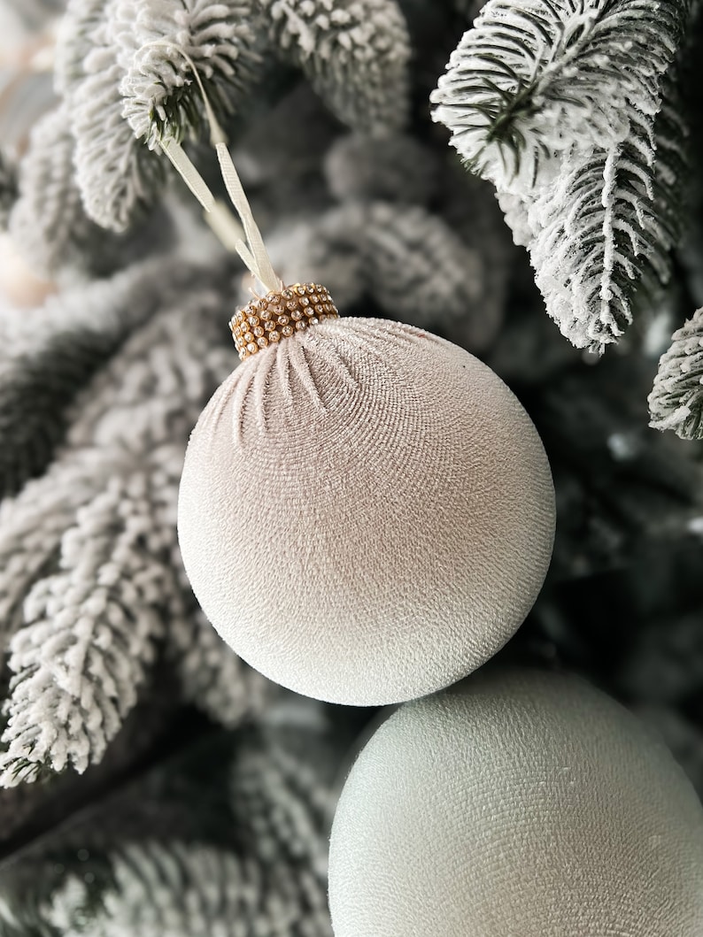 BEIGE TREE DECORATIONS Handmade Velvet Christmas Balls, Beige Christmas ...