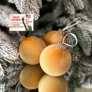 MUSTARD VELVET CHRISTMAS Decorations 3.15”/4”, Yellow Christmas Tree ...
