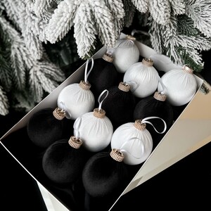 Black and White Christmas 3.15” Velvet Shatterproof Decorations ,black ...