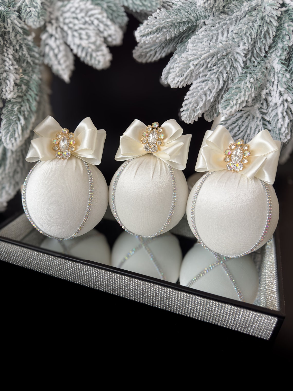Ivory Christmas Ornaments 3.97/ 3,15, Ivory Velvet Xmas Balls, Ecru ...