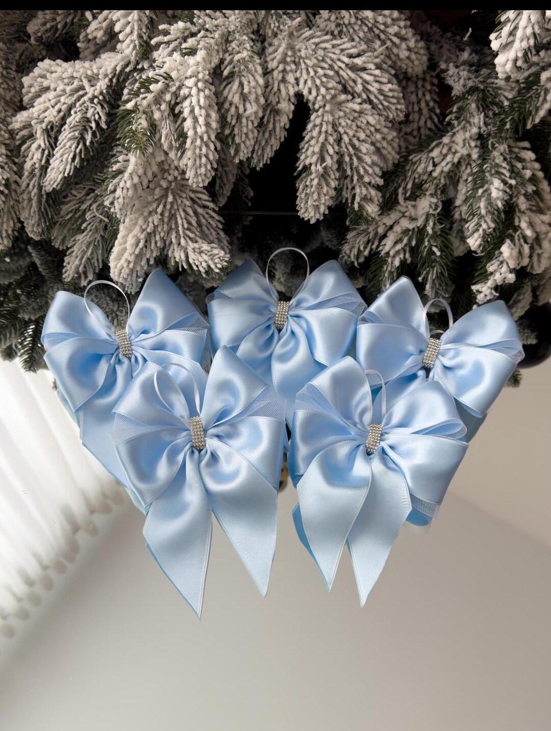Light Blue Christmas Tree Bows Set Satin Holiday Decor for Tree Wreath ...