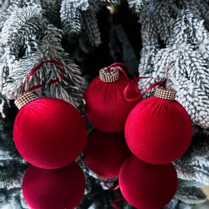 CHRISTMAS RED 3.15” Velvet Decoration, Red Velvet Christmas Ornaments ...