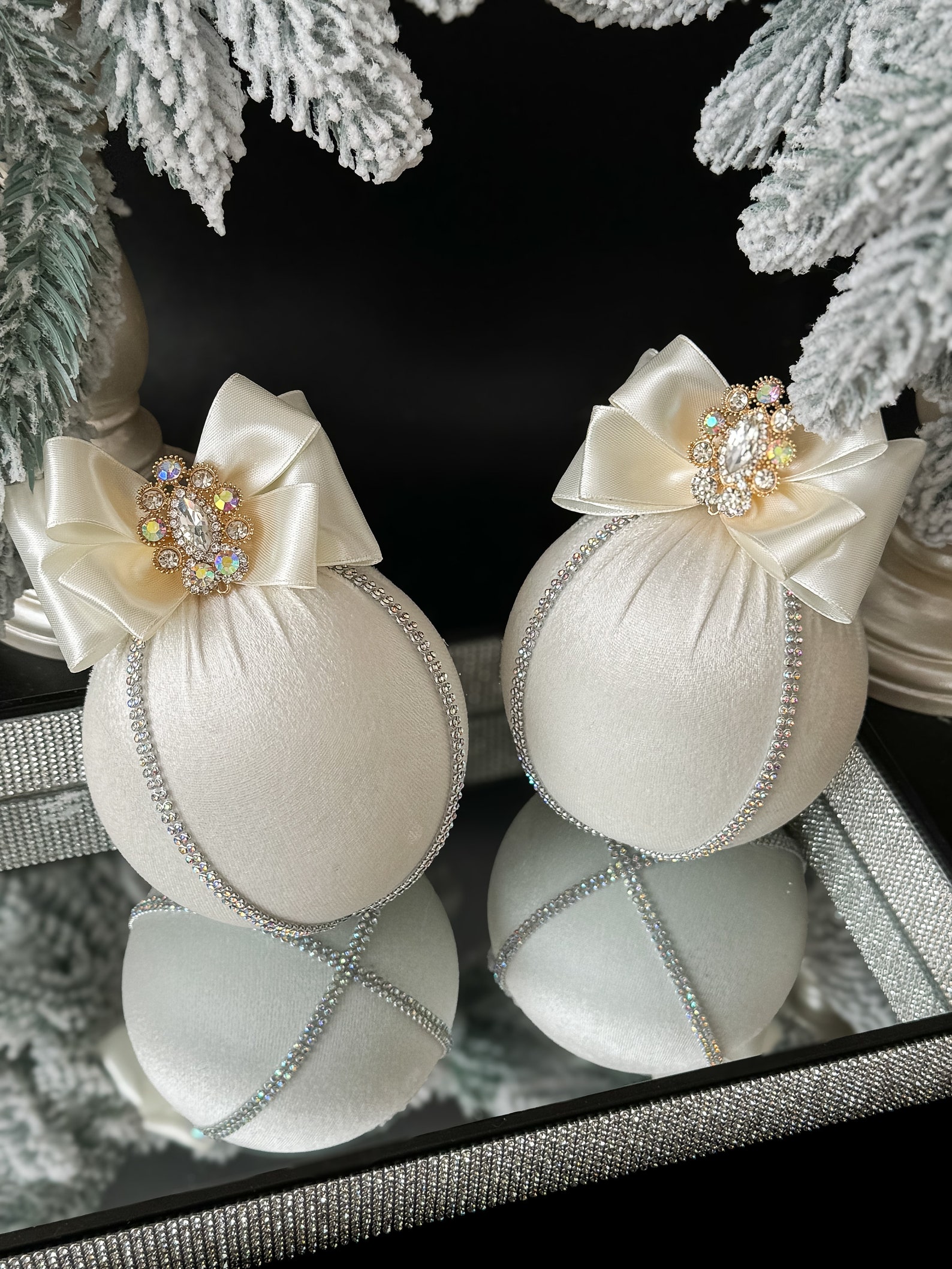 Ivory Christmas Ornaments 3.97/ 3,15, Ivory Velvet Xmas Balls, Ecru ...