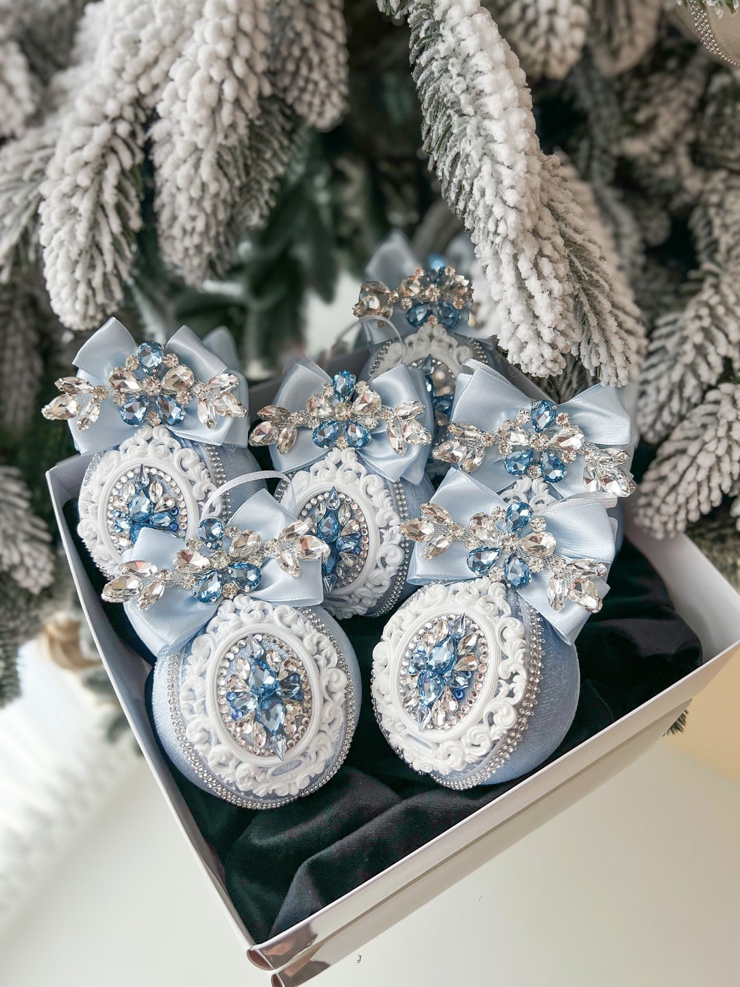 Blue Velvet Rhinestone Christmas Ball Ornament: Holiday Tree Decor - Etsy