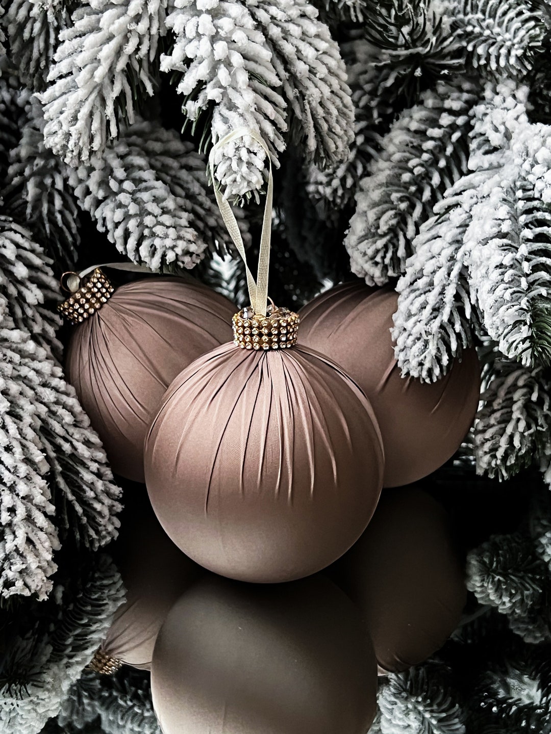 BEIGE TREE DECORATIONS Dark Beige Handmade Silk Christmas Tree ...