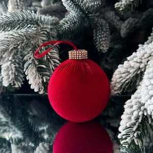 CHRISTMAS RED 3.15” Velvet Decoration, Red Velvet Christmas Ornaments ...