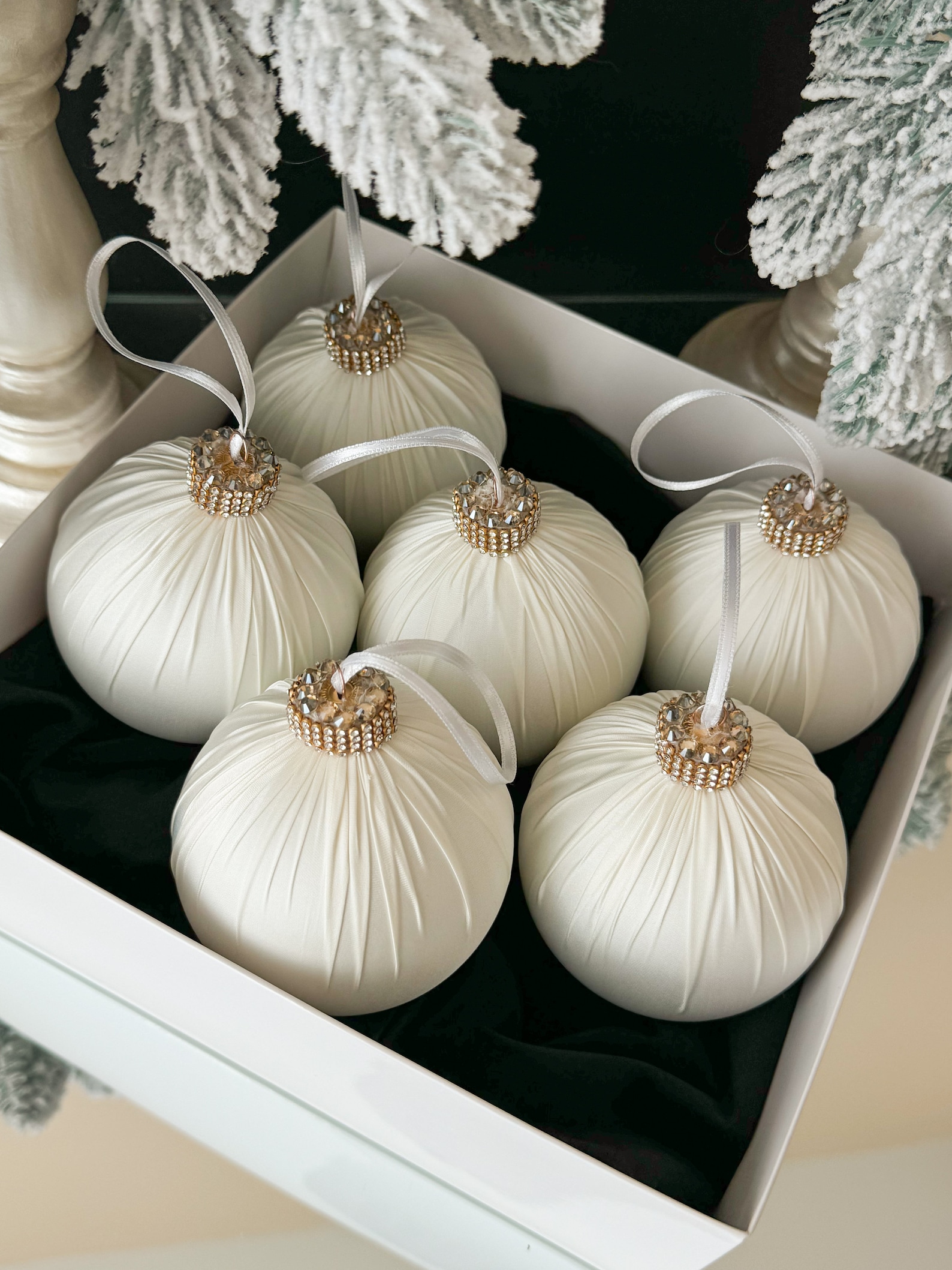 Ivory Satin Christmas Balls With Rhinestones (set of 6) - Etsy