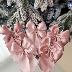 CHRISTMAS ROSE PINK Bows, Blush Pink Christmas Ornaments, Bows for ...