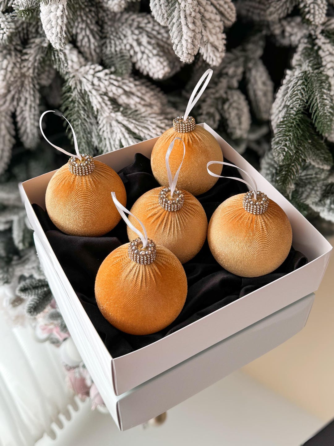 Mustard Christmas Ornaments 3.15”: Gold Xmas Tree Deco Set 5pcs - Etsy