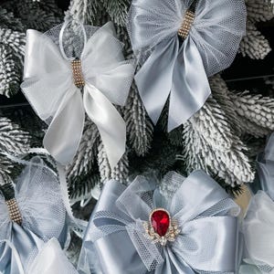 DUSTY BLUE CHRISTMAS Tree Bows and Topper for Xmas Tree,blue Satin ...